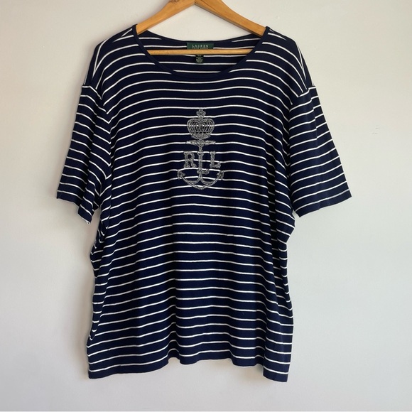 Lauren Ralph Lauren | Tops | Lauren Ralph Lauren Stripe Top 3x Beaded ...